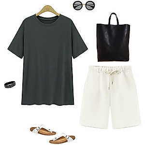 HOW'ON Women's Soft Knit Elastic Waist Jersey Casual Bermuda Shorts with Drawstring Grey XL