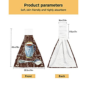 Retro Farm Coffee Theme Hanging Kitchen Towels Set of 2, Hand Towels with Loops, Vintage Shabby Coffee Brown Water Absorbent Dish Cloth Tie Towels Tea Bar Towels Hand Towels for Bathroom