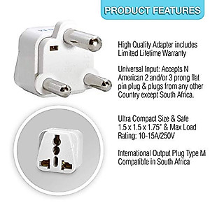 Ceptics South Africa, Botswana Travel Adapter, Universal Socket Plug Accepts Plugs From any Country, Perfect for Cell Phones, Laptops, Chargers and More - 3 Pack