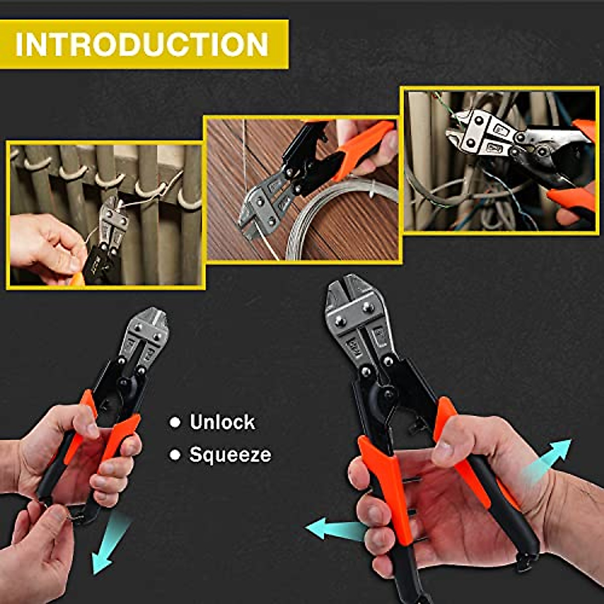 KOTTO Bolt Cutter Pliers Set Industrial Heavy Duty Soft Rubber 14" and Mini 8" High Leverage Cable Cutter with Carrying Case Easily Cut Locks, Barbed Wire, Thick Wire