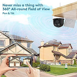 DEKCO 2K Solar Security Camera Wireless Outdoor, 360 Degree Rotating Pan Tilt Home Surveillance System with Spotlight and Sound Alarm, Night Vision, Motion Detection, 2 Way Audio, Requires 2.4GHz WiFi
