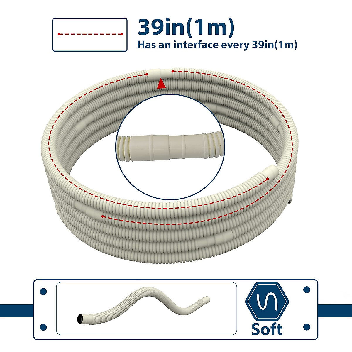 Pearwow AC Water Drain Hose Flexible for Universal Ductless Mini-Split Air Conditioner Heat Pump System (20ft)