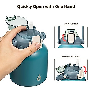 BJPKPK Insulated Water Bottles with Straw, 20 oz Cute Water Bottles with Handle, BPA Free Stainless Steel Metal Thermos, Easy Carry Thermos for Men & Women, Light Blue