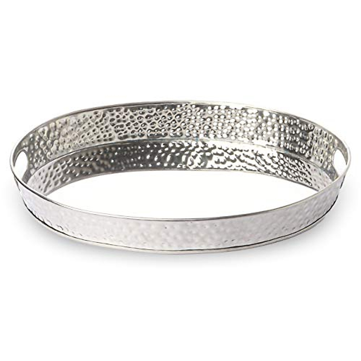 Monarch Abode Hand Hammered Oval Stainless Steel Decorative Serving Tray, Nickel
