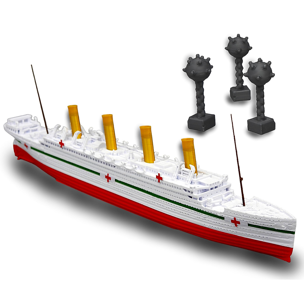 THEROLLER3D HMHS BRITANNIC Model Ship with 3 pc SeaMines,1 Ft Long Assembled Titanic Toys For Kids, Historically Accurate Titanic Toy, Titanic Ship, Titanic Cake Topper, Titanic Figurine, Titanic Boat