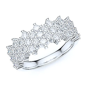 PRSTANI Sterling Silver Paved Cluster Honeycomb Round Brilliant Cut Genuine Moissanites Wedding Ring Half Eternity (10.5)