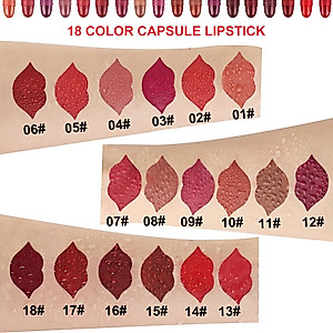 evpct 18Pcs Mini Pills Lipstick Capsule Set for Women Waterproof Long Lasting Deep Red Matte Small Magic Permanent Lipstick 24 Hour Lipstick Bulk Samples Sampler labiales mate 24 horas originales 01