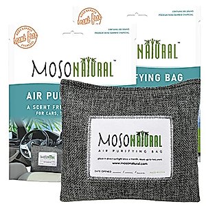 Moso Natural Car Air Purifying Bag. (2 Pack) A Scent Free Odor Eliminator + Air Freshener For Cars, Trucks and SUVs. Premium Moso Bamboo Charcoal Odor Absorber.