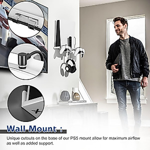 ROCHIE PS5 Wall Mount Bracket PS5 Wall Stand with 2-in-1 Magnetic Charging Cable for Playstation 5 Disc/Digital Edition, with Detachable Controller Holder & Headphone Hanger White