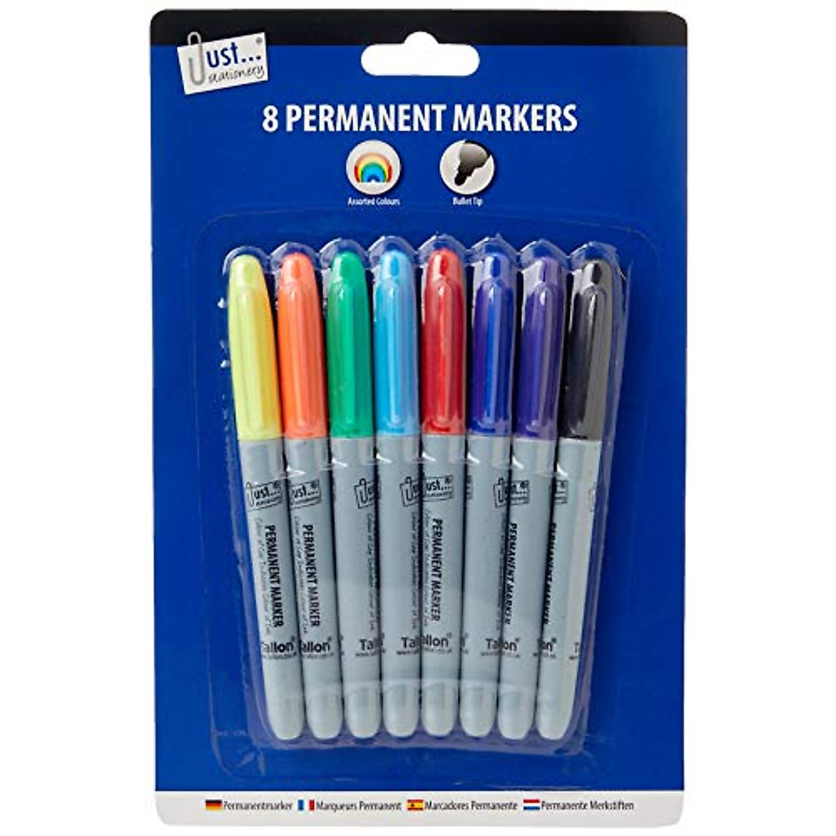 Just Stationery Permanent Marker - Multi-Colour (Pack of 8)