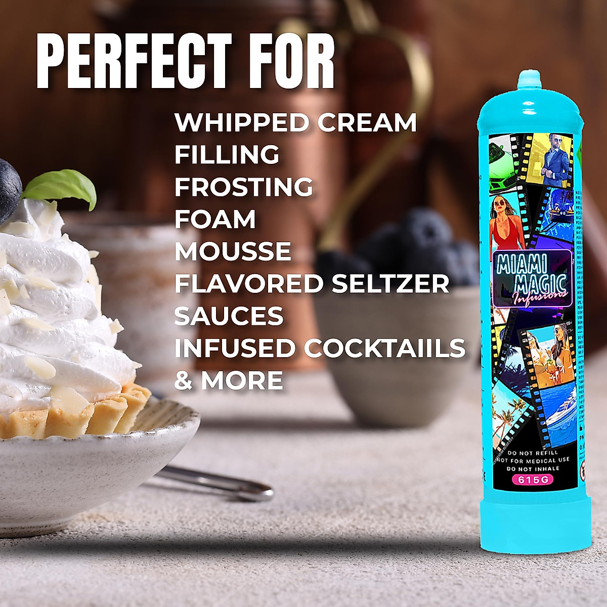 Miami Magic Canisters for Whipped Cream Charger, High-Premium Whip Propellant, Perfect for Cooking, Drinks and Cocktails - 580g (6 cylinders)