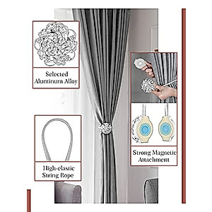 Shinowa 2-Pack Magnetic Curtain Tiebacks, Crystal Window Curtain Decorative Clips, No Drilling Drapery Holdbacks Flower Curtain Holder for Home Office Room Decor, 5 Petals, Silver