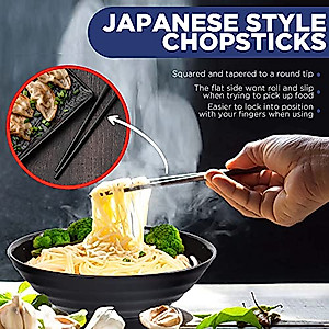 ANNIE'S KITCHEN Japanese Ramen Bowl Set Naruto Ramen Bowl with Chopsticks- Melamine Dinnerware Set. 33oz Ramen Noodle Bowls, Asian Soup Spoon, Japanese Chopsticks, Stands. 8 Piece Set for 2