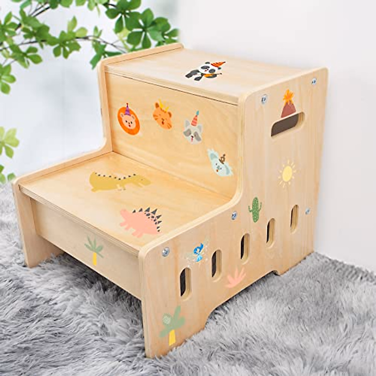 Wooden 2 Step Stool for Kids, Victostar 2 Step Stool for Bathroom, Potty Training, Kitchen and Closet, Perfect for Kids and Adults