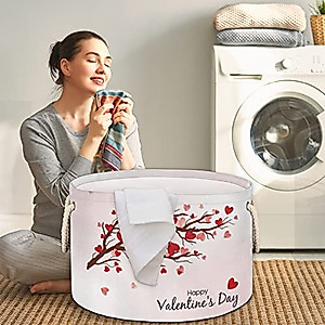 Tree Branches Leaf Heart Valentine's Day (7) Large Round Baskets for Storage Laundry Baskets with Handles Blanket Storage Basket for Bathroom Shelves Bins for Organizing Nursery Hamper Girl Boy