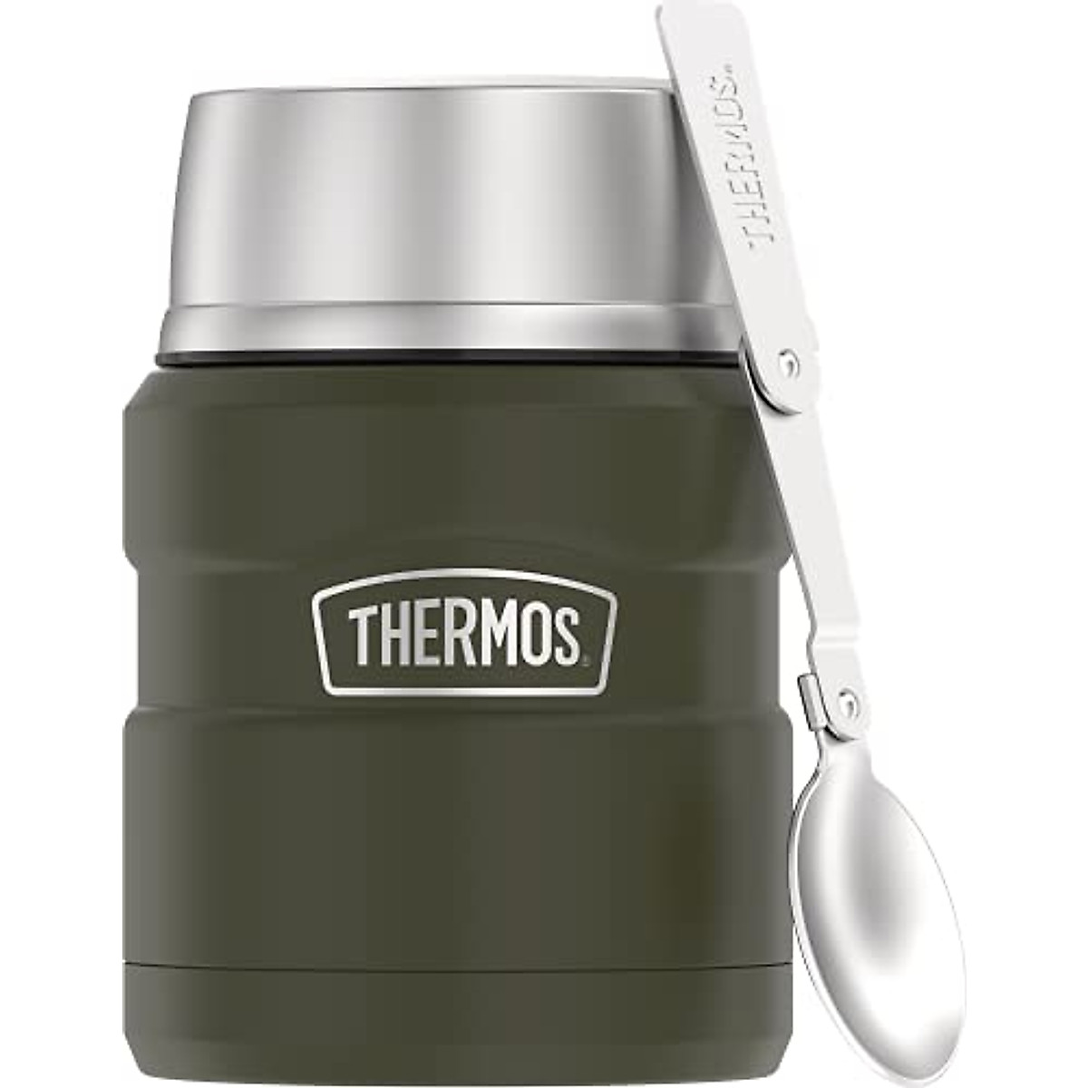 THERMOS Stainless King Vacuum-Insulated Food Jar with Spoon, 16 Ounce, Army Green & Stainless King Vacuum-Insulated Food Jar, 24 Ounce, Midnight Blue