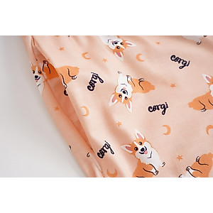 Vopmocld Young Girls Cartoon Corgi Pajama Sets Long Sleeve Cotton Sleepwear Cute Clothes 2PCS Sets, Corgi, 14