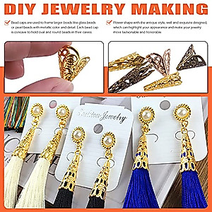 Tanstic 400Pcs 41mm 35mm 22mm 16mm 5 Colors Tibetan Iron Long Flower Bead Caps, Long Filigree Flower Spacer Bead Caps for Jewelry Craft Bracelet Necklace DIY Making