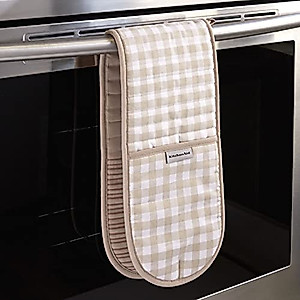 KitchenAid Gingham Casserole Mitt Single Pack, Milkshake Tan, 35"x7.5"