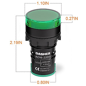 GASHER 110V 20mA Energy Saving Indicator Light Mounting Hole Size 22mm (7/8 Inch) Green 10 Pcs