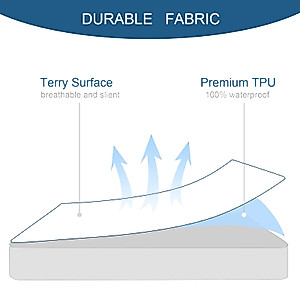 Twin Mattress Protector Waterproof Soft & Breathable Terry, Noiseless Mattress Cover Fits up -14'' Depth, Skin-Friendly Machine Wash Mattress Protector