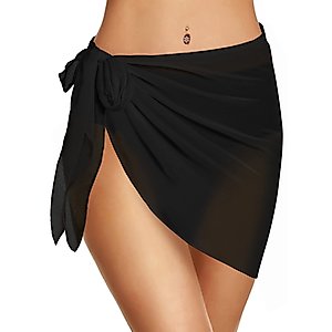 Swimsuit Coverups for Women Sarong Beach Bikini Wrap Sheer Short Skirt Chiffon Scarf for Swimwear (Black,S)