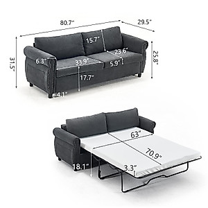 80.7" Pull Out Sofa Bed, 2-in-1 Velvet Queen Convertible Sleeper Couch with Memory Foam Mattress & Solid Wood Bed Frame, Large Pullout Couch Bed for Living Room, Apartment, Small Space,Dark Gray