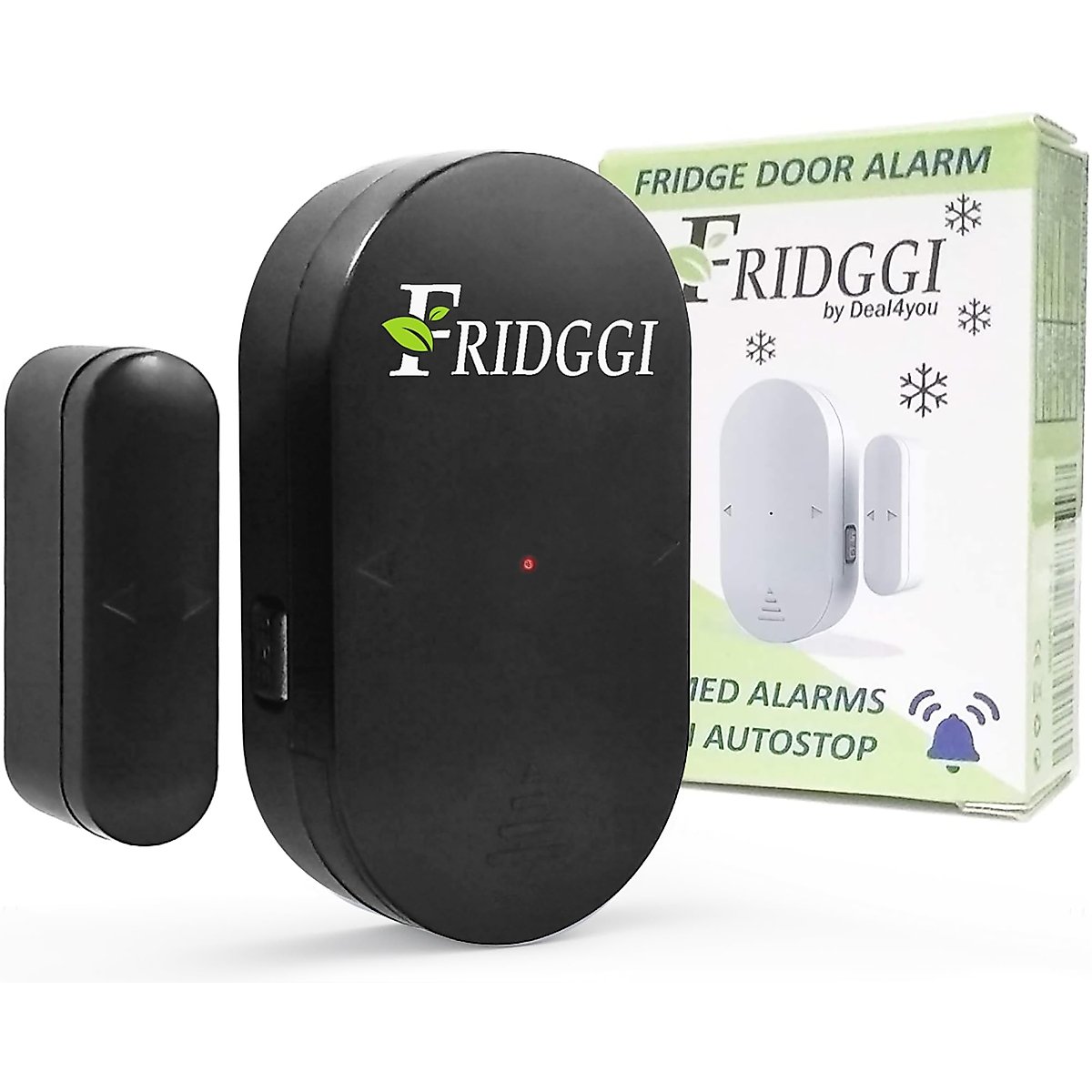FRIDGGI - Fridge Door Chime with Delay, 60sec, 120sec, 180sec Delay Reminders, 80dB to 110dB, Freezer Door Alarm When Left Open (Black)