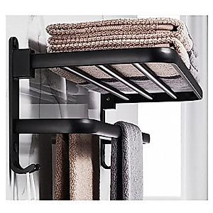 Towel Shelf-XINGLO- with Double Towel Bar Rack Organizer for Bathroom Hotel Stainless Steel Modern Wall Mount Matte Black,Hole-Installing ,Space Saving ,Square Style 15.55-Inch/38.5CM