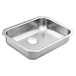 Moen GS18195B 1800 Series 23.5-inch 18 Gauge Undermount Single Bowl Stainless Steel Kitchen Sink, Rear Drain