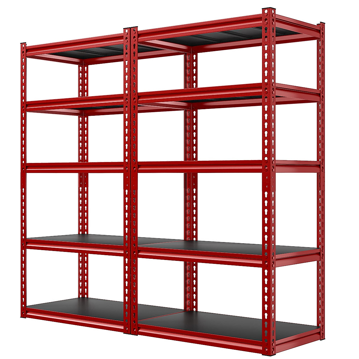 REIBII 72"H Garage Shelving Heavy Duty Storage Shelves Adjustable Garage Storage Shelves 1750LBS 5 Tier Metal Shelving Unit for Storage Shelving Storage Rack 72"H x 16.8"D x 31.8"W Red Black 2 Pack