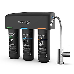 Waterdrop TSB 8 Layer High Capacity Under Sink Water Filter, Reduces PFAS, PFOA/PFOS, Fluoride, Chlorine, Bad Taste & Odor, with Dedicated Faucet, NSF/ANSI 42 Certified Element, USA Tech