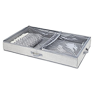 InterDesign 05343EU Aldo Fabric Under Bed Dual Compartment Shoe Organizer Box for Bedroom Storage 36" x 21" x 5" Gray