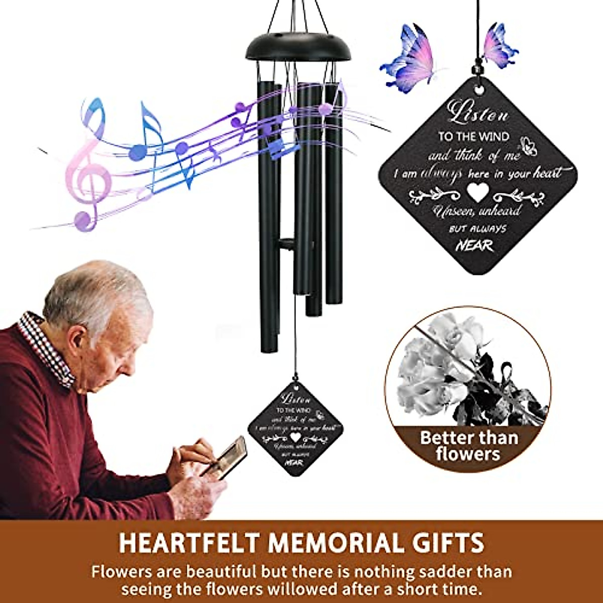 Memorial Wind Chimes, Sympathy Wind Chimes for Outside Deep Tone, 32 Inch Memorial Wind Chimes for Loss of Loved One Prime, Windchimes in Memory of a Loved One, in Memory of Lost Parents