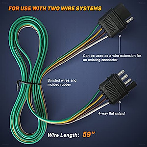Trailer Wire Extension 4-Way 4 Pin Plug, 4 Wire 4-Flat Connector with Male & Female Plug 18 AWG 59 inch Hitch Light Trailer Wiring Harness Extender