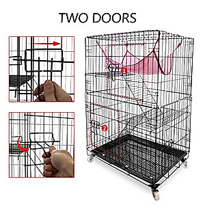 Daorfaa 2-Tier Large Cat Ferret Cage Kennel Crate Playpen Box, Collapsible Home for Small Animals, 24 x 17 x 40 Inches, Black