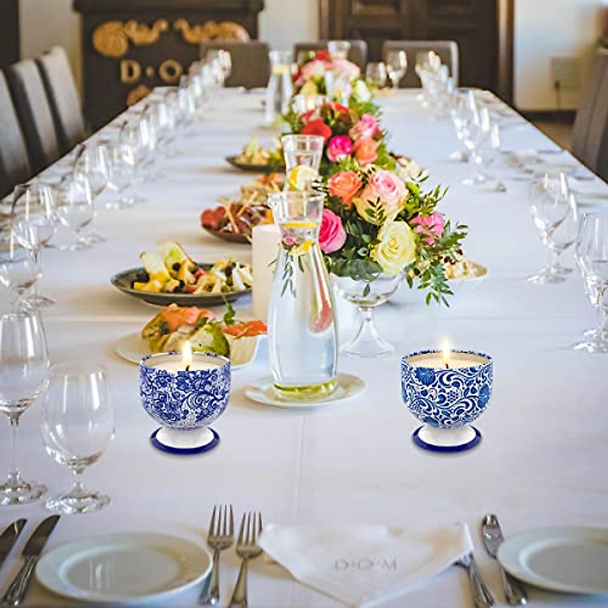 4 Pack Scented Candles, 4oz Soy Wax Portable Tin Candle with Blue and White Pattern, Candle Gift Set for Christmas Thanksgiving and Housewarming