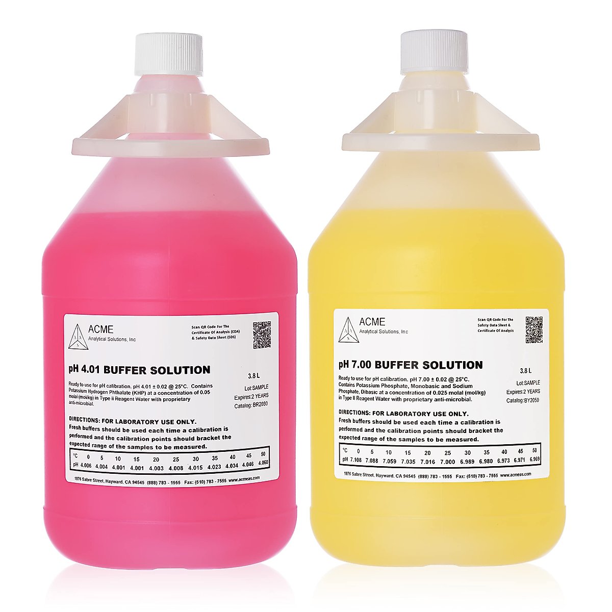 Acme Analytical Solutions pH 4 and 7 Buffer Solutions, 2 Gallons Total, pH Meter Calibration Solution, NIST Traceable Reference Standards, Designed for All pH Meters, 2 x 3.8 Liters, pH Buffer Combo