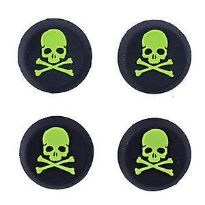 4PCS Skull Silicone Thumb Stick Grip Cap Joystick Thumbsticks Caps Cover for PS4 PS3 Xbox One PS2 Xbox 360 Game Controllers Replacement (Green Skull)