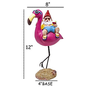 Funny Guy Mugs Garden Gnome Statue - Gnome and A Flamingo - Indoor/Outdoor Garden Gnome Sculpture for Patio, Yard or Lawn