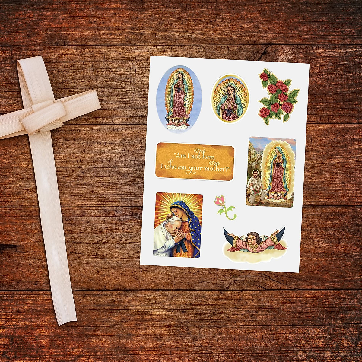 Assorted Catholic Decal Sticker Sheet Pack, Our Lady of Guadalupe, Novelty Religious Stickers Sunday Schools, Scrapbooking, Journaling, Church Giveaways, and More, 3 Sheets Included, Multi