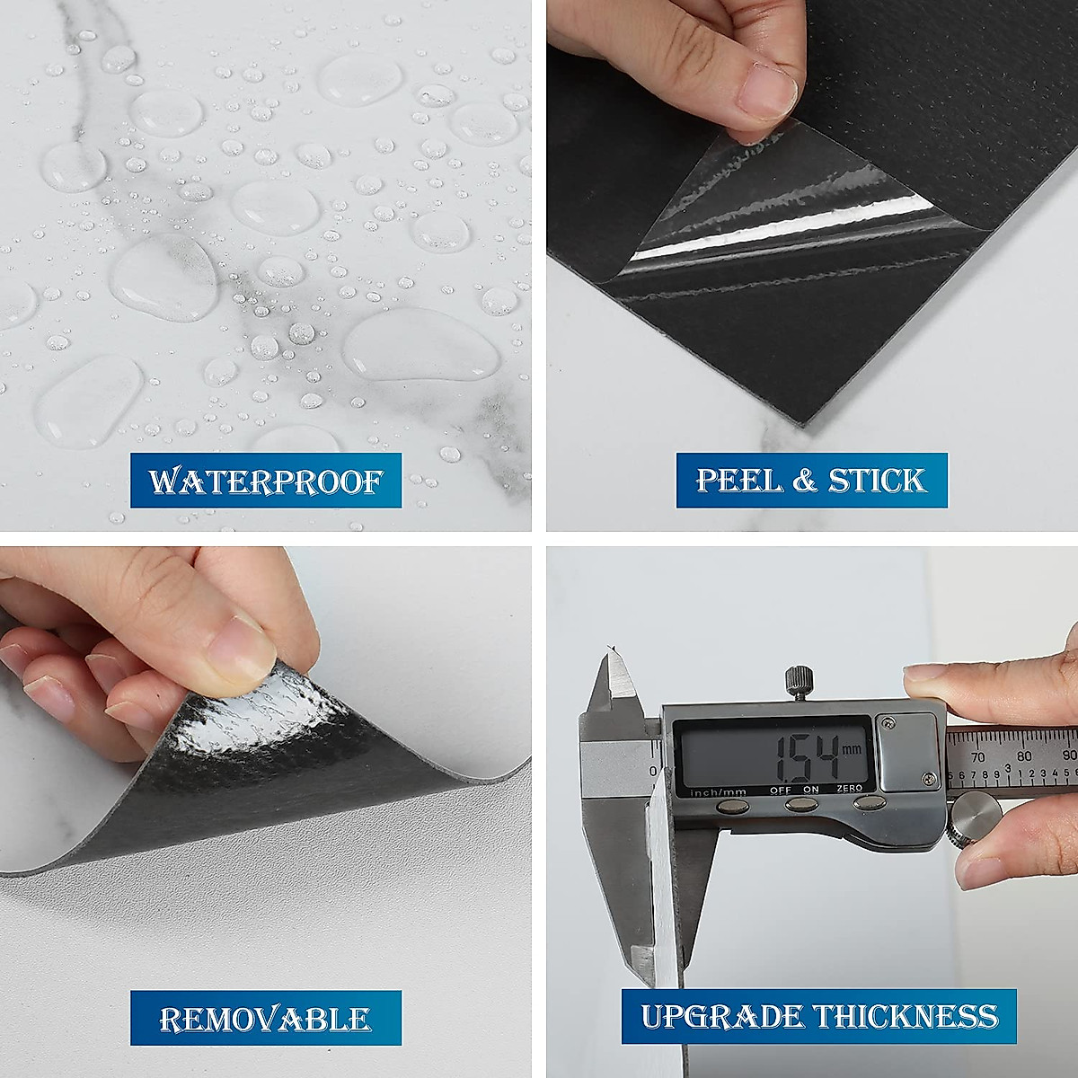 FunStick White Peel and Stick Flooring Tiles Waterproof 12 x 12 Inch 15 Pack Removable Marble Vinyl Flooring Peel and Stick Floor Tile Bathroom Floor Vinyl Sticker Tiles for Kitchen Bedroom Flooring