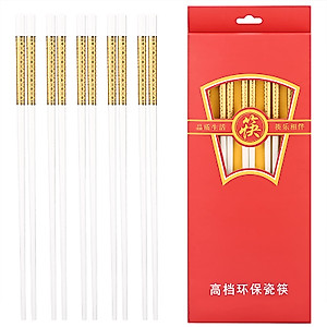 10 Pairs Porcelain Chopsticks Reusable, Yarloo Ceramic Chopsticks for Japanese Chinese Korean Cooking Foods Sushi, Easy to Clean and Quick Dry, Large Gift Package, Dishwasher Safe (Royal Gold)