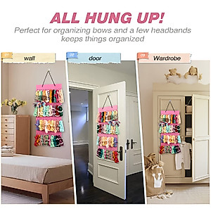 AGX Bravo Hanging Headbands Holder with 60 Hooks, Newborn Hair Bows Storage Organizer for Baby Girls Hair Accessories Storage Display for Hairband Hair Bow Elastics (Pink)