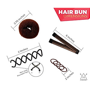 Hawwwy 12-piece Hair Bun Maker - Easy Fast Bun Tool, Short Long Thin Hair Women Girls Kids Toddler - Hair Accessories for Women - Brown Large (2 Donuts,2 Magic Snap & Roll, 4 Spin Pins)