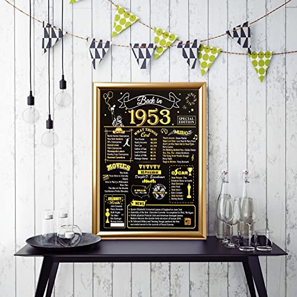 FALAMON 70th Birthday Decorations for Women or Men, 11x14 Birthday Anniversary Decorations Poster, Birthday Party Supplies Gifts, Back in 1953