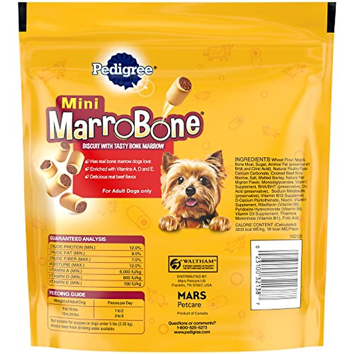 PEDIGREE MARROBONE Toy/Small Dog Treats Real Beef Flavor Crunchy Dog Biscuit, 15 oz. 8 Pack