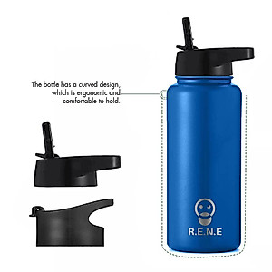 32OZ vacuum double insulated stainless steel water bottle with straw lid Triple Walled 2 Layered Vacuum Thermos for Hot Drinks Keep Hot&Cold For Up to 24 Hours, blue, (5358755)