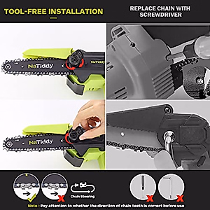 NaTiddy Mini Chainsaw 6 inch Cordless,Upgraded 21V Brushless Battery Powered Chainsaw ,Portable One-Hand Rechargeable Handheld Electric Chainsaw for Wood Cutting Tree Trimming (2 Batteries, 2 Chains)