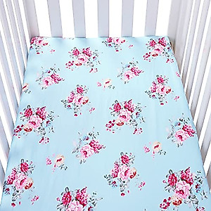 Floral Bassinet Sheet Set 3 Pack Jersey Knit Ultra Soft Stretchy Compatible with Halo,Graco,Dream On Me,MiClassic,Chicco Lullago,Delta,4Moms,Mika Micky Mattress and More for Baby Girl Boy Blue